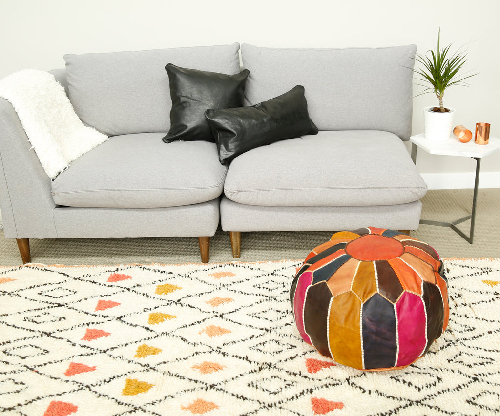Multi-coloured Round Footstool – Loom & Field